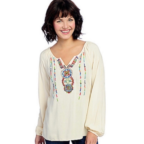 Oso Casuals | Tops | Oso Casuals Cream Embroidered Beaded Peasant ...